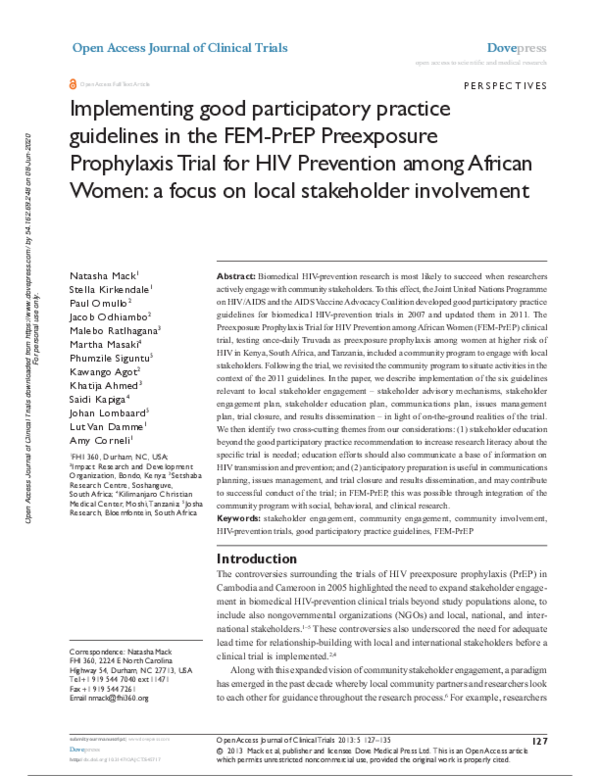 (PDF) Implementing good participatory practice guidelines in the FEM ...
