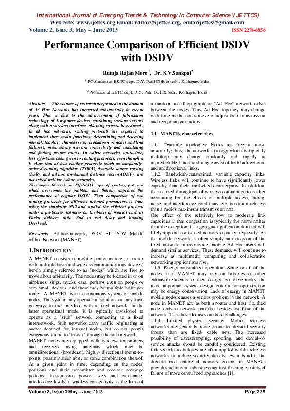 (PDF) Performance Comparison of Efficient DSDV with DSDV Rutuja