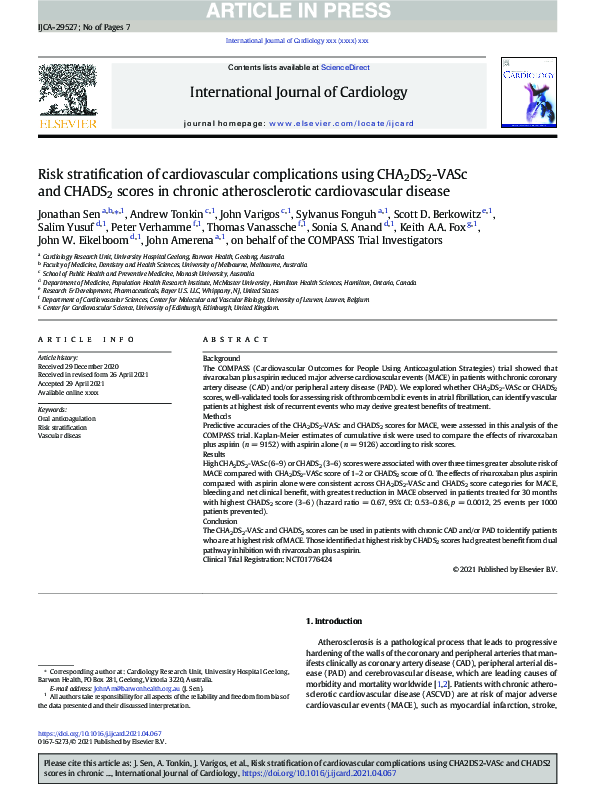 (PDF) Risk stratification of cardiovascular complications using CHA2DS2 ...