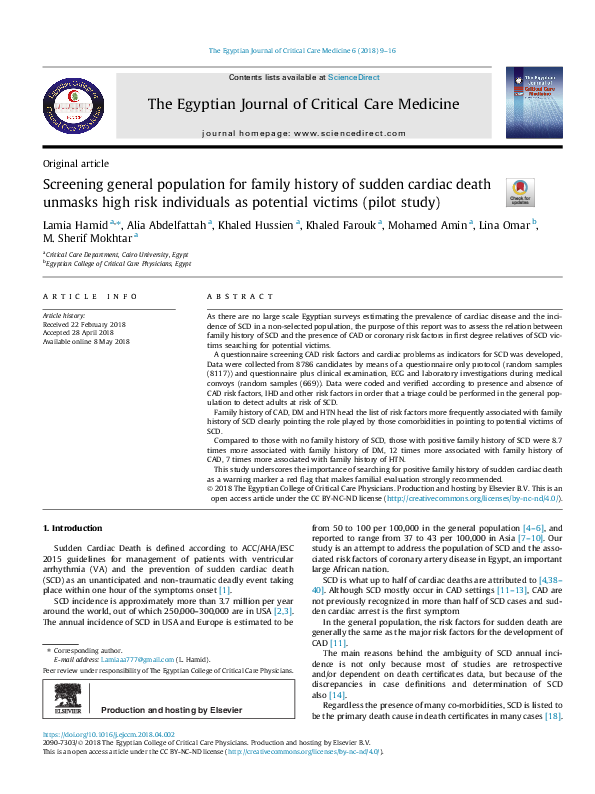 Screening general population for family history of sudden cardiac death ... Screening general population for family history of sudden cardiac death ...