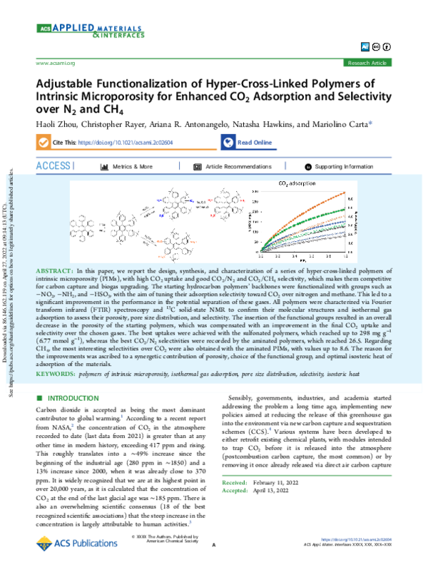 (PDF) Adjustable Functionalization of Hyper-Cross-Linked Polymers of Intrinsic Microporosity for ...