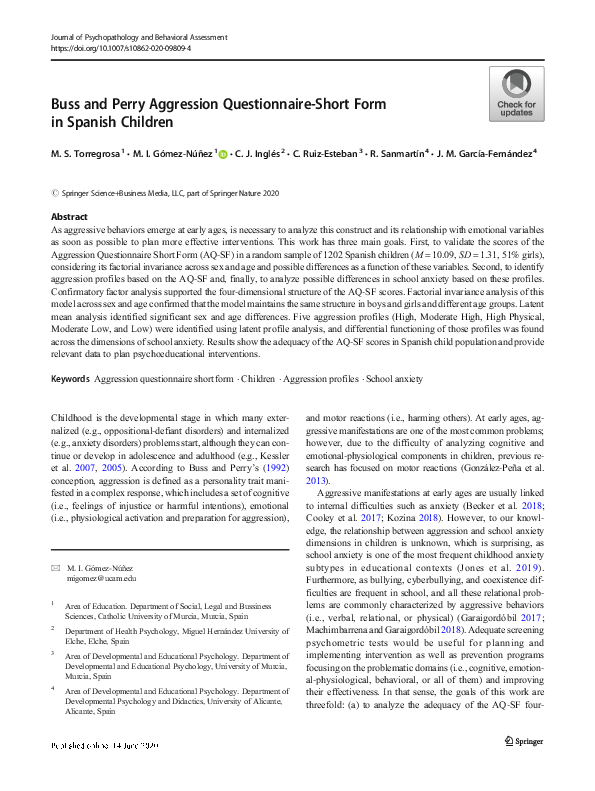 (PDF) Buss and Perry Aggression Questionnaire-Short Form in Spanish ...