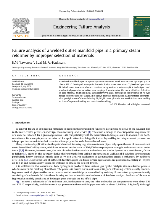 (PDF) Failure analysis of a welded outlet manifold pipe in a primary steam reformer by improper ...