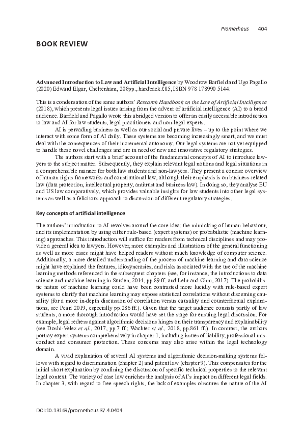 (PDF) Woodrow Barfield and Ugo Pagallo, Advanced Introduction to Law ...