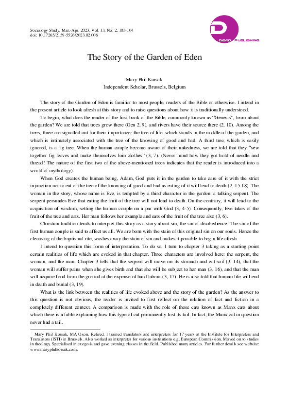 (PDF) The Story of the Garden of Eden
