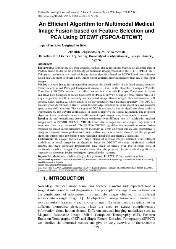 Pdf An Efficient Algorithm For Multimodal Medical Image Fusion Based On Feature Selection And