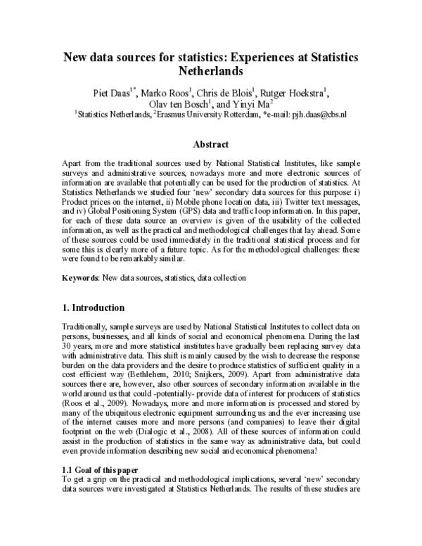 (PDF) New data sources for statistics: Experiences at Statistics ...