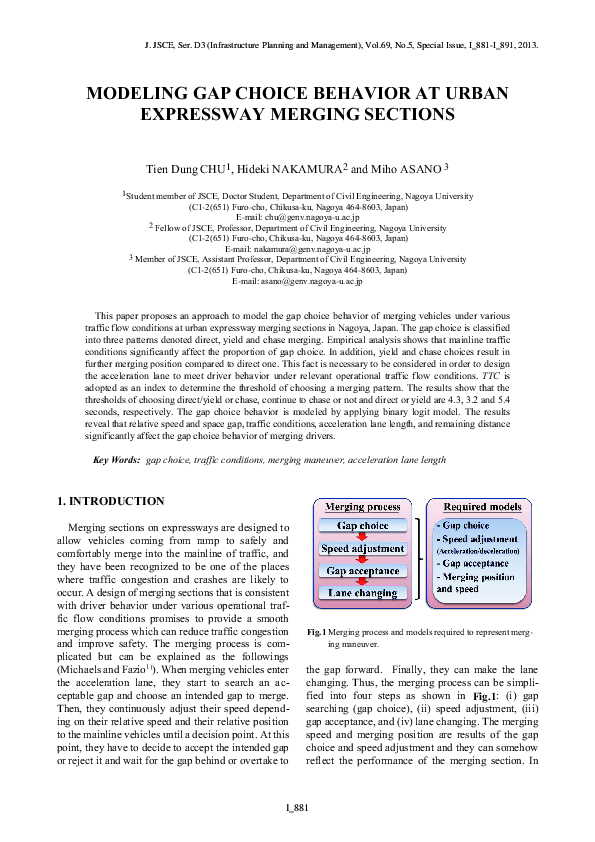 (PDF) Modeling Gap Choice Behavior at Urban Expressway Merging Sections | Thuỳ Dung - Academia.edu