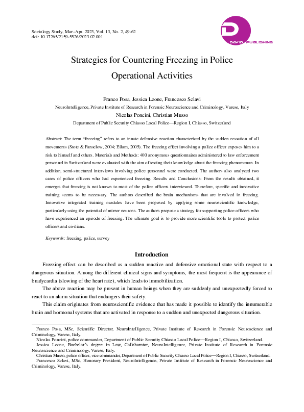 (PDF) Strategies for Countering Freezing in Police Operational Activities