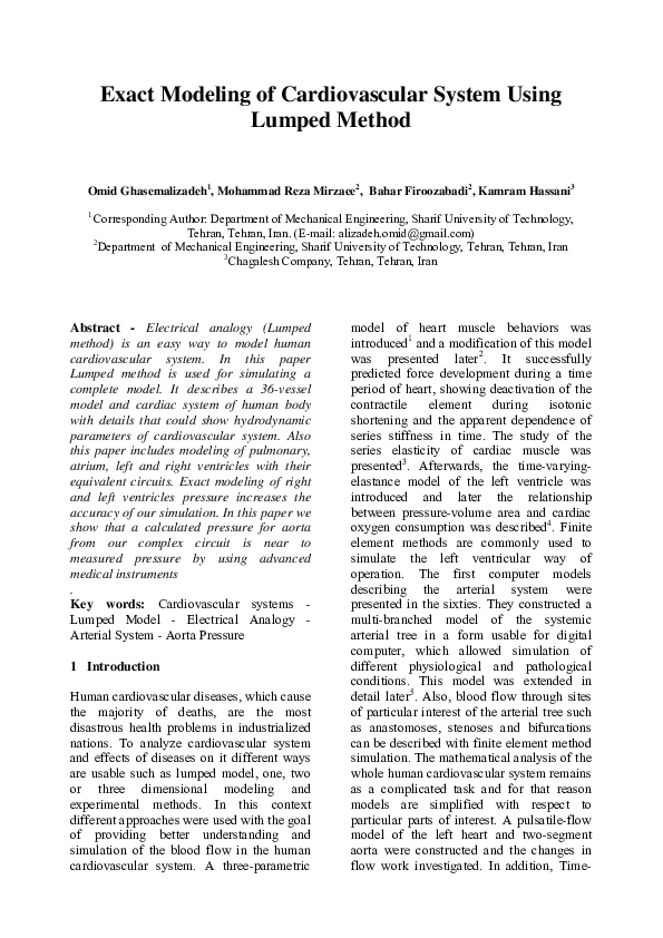(PDF) Exact Modeling of Cardiovascular System Using Lumped Method