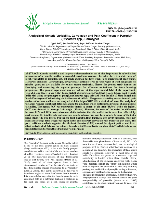 (PDF) Analysis of Genetic Variability, Correlation and Path Coefficient in Pumpkin (Cucurbita ...
