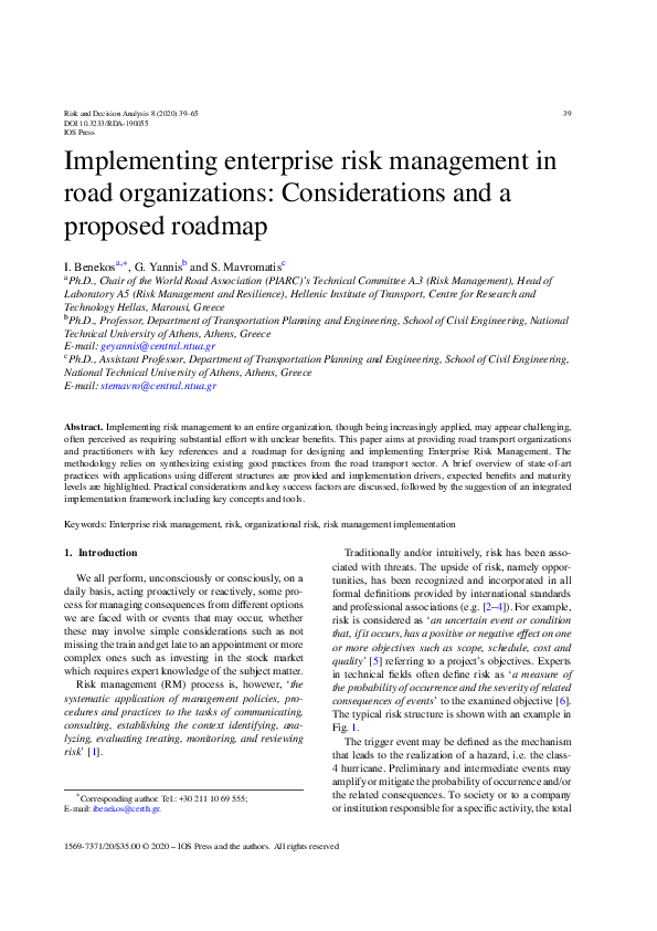 (PDF) Implementing enterprise risk management in road organizations: Considerations and a ...