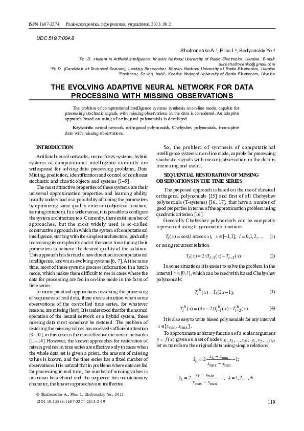 (PDF) The Evolving Adaptive Neural Network for Data Processing with Missing Observations