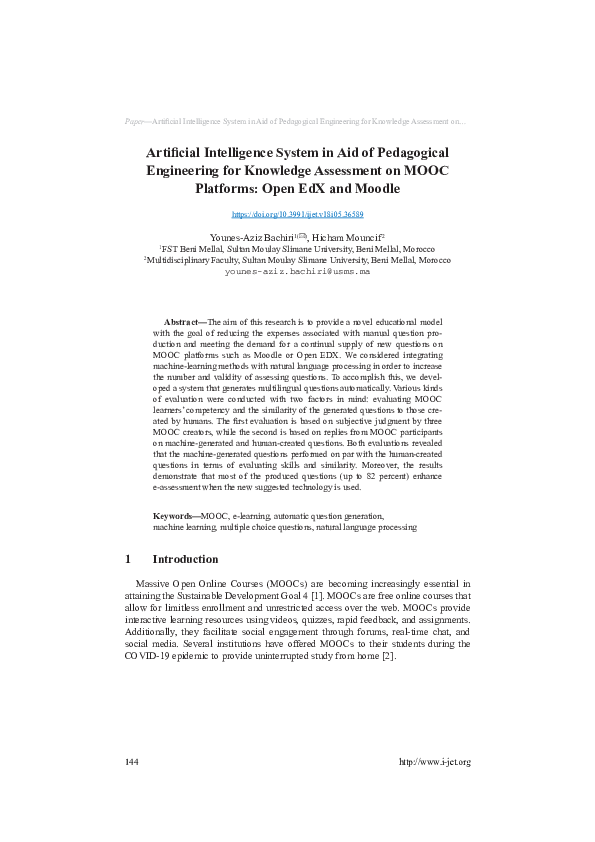 (PDF) Artificial Intelligence System in Aid of Pedagogical Engineering for Knowledge Assessment ...