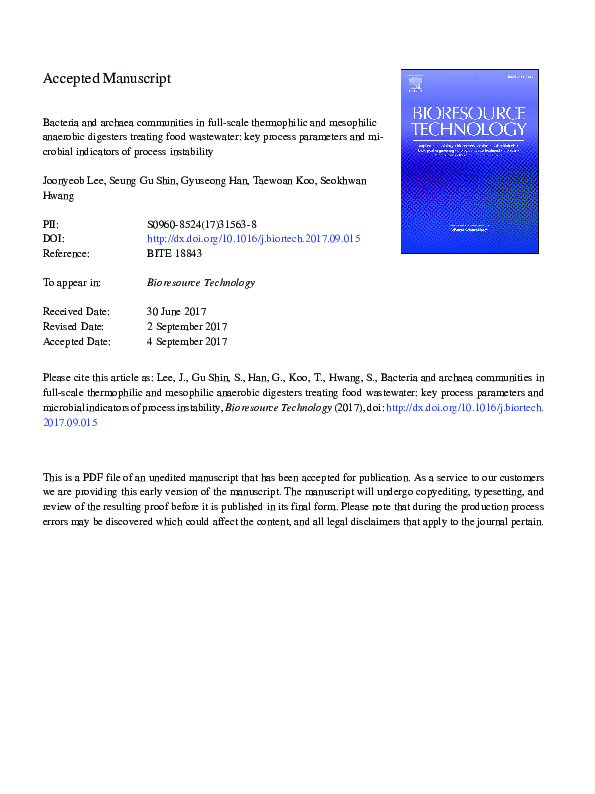 (PDF) Bacteria and archaea communities in full-scale thermophilic and ...