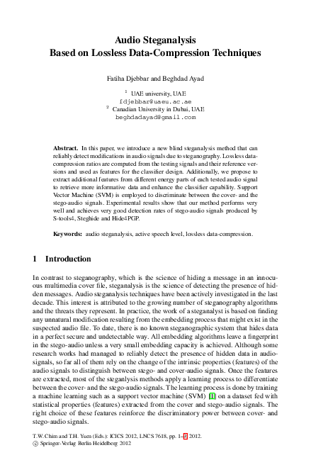 (PDF) Audio Steganalysis Based on Lossless Data-Compression Techniques