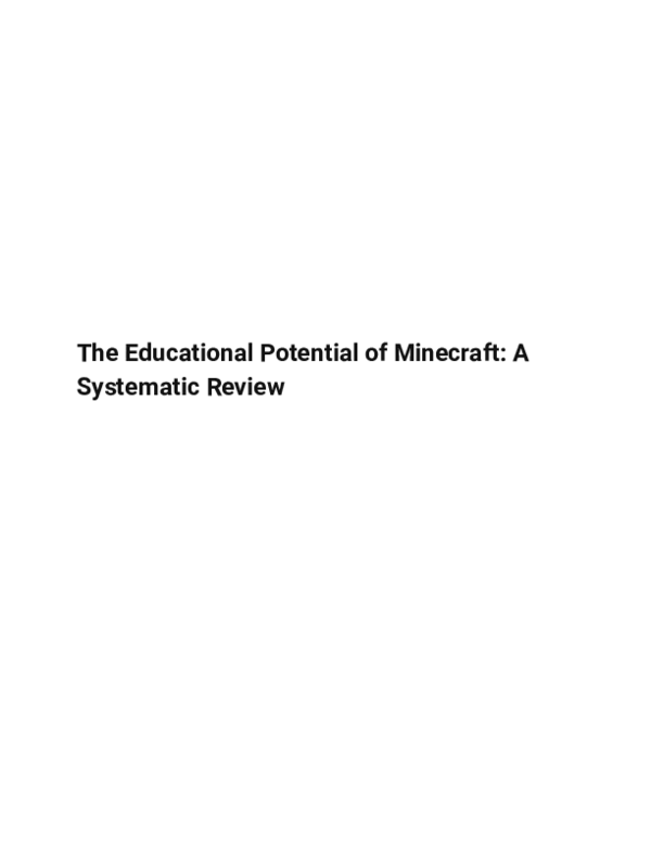 (PDF) The Educational Potential of Minecraft: A Systematic Review