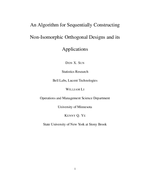 Pdf An Algorithm For Sequentially Constructing Nonisomorphic Orthogonal Designs And Its 