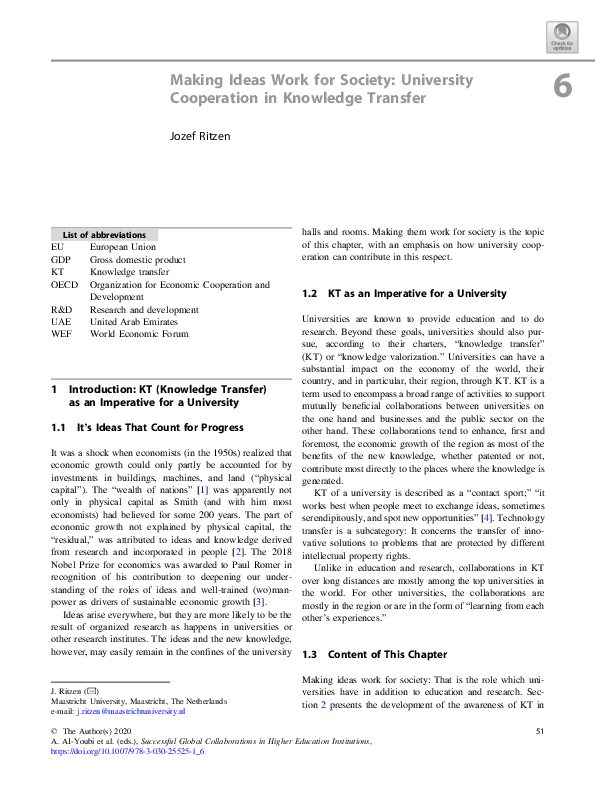 (PDF) Making Ideas Work for Society: University Cooperation in ...