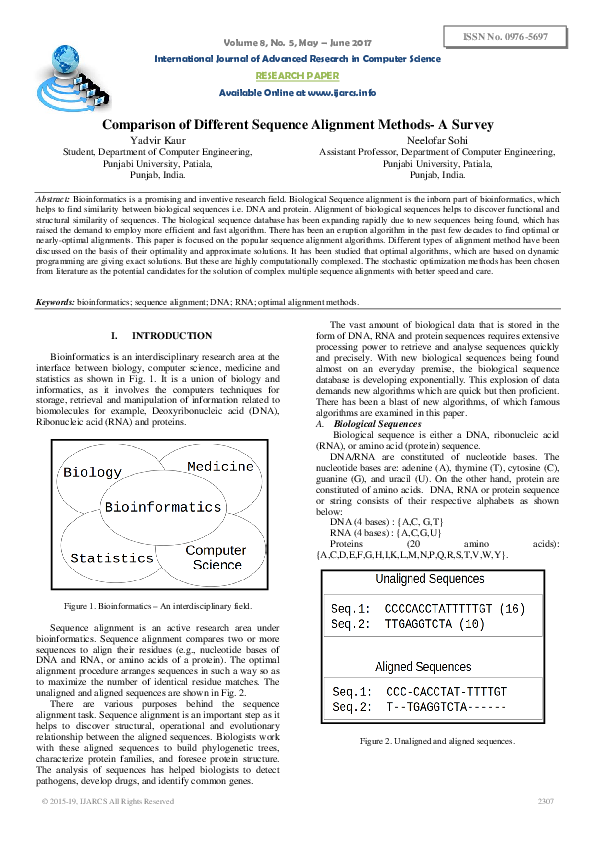 (PDF) Comparison of Different Sequence Alignment Methods- A Survey ...