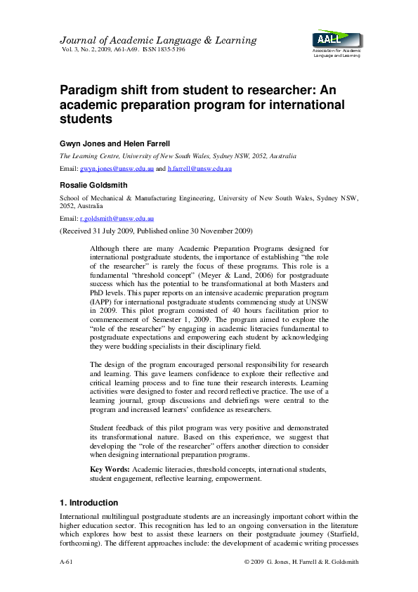 (PDF) A Paradigm Shift From Student to Researcher: An Academic ...