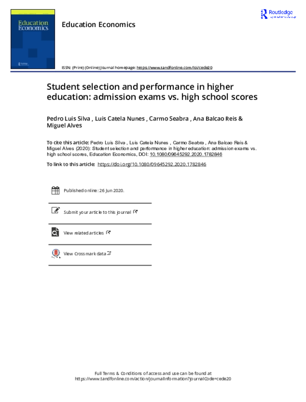 (PDF) Student selection and performance in higher education: admission ...