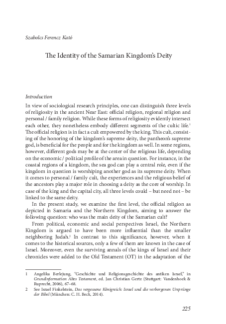 (PDF) The Identity of the Samarian Kingdom’s Deity