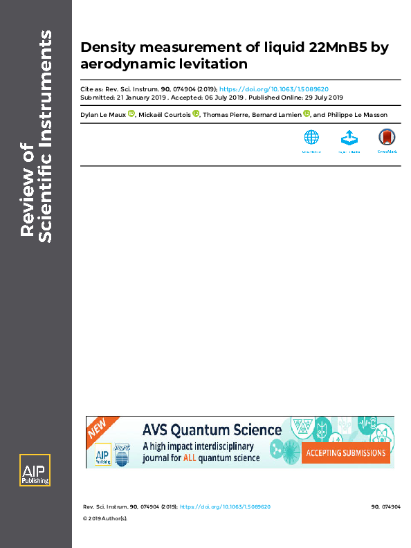 (PDF) Density measurement of liquid 22MnB5 by aerodynamic levitation