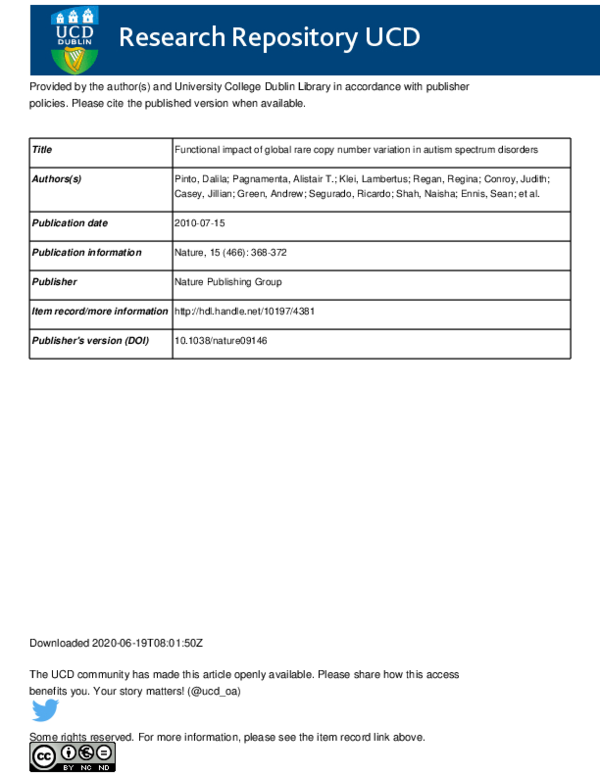 (PDF) Functional impact of global rare copy number variation in autism ...