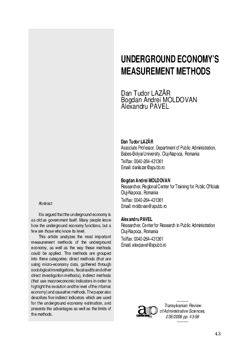 (PDF) Underground Economy's Measurement Methods