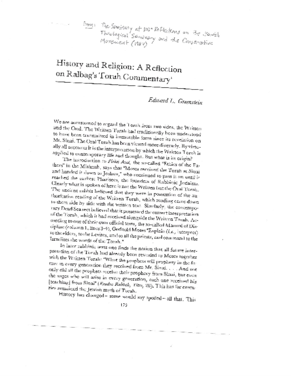 (PDF) History and Religion: A Reflection on Ralbag's Torah Commentary