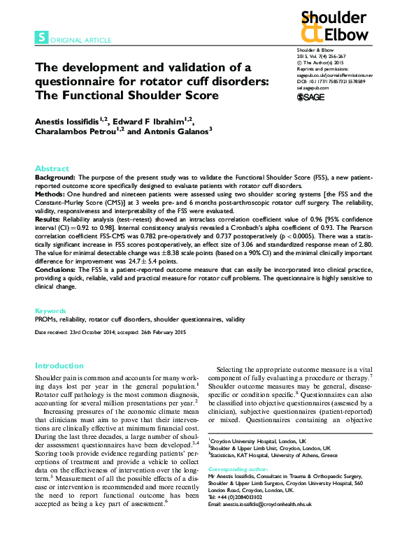 (PDF) The development and validation of a questionnaire for rotator ...