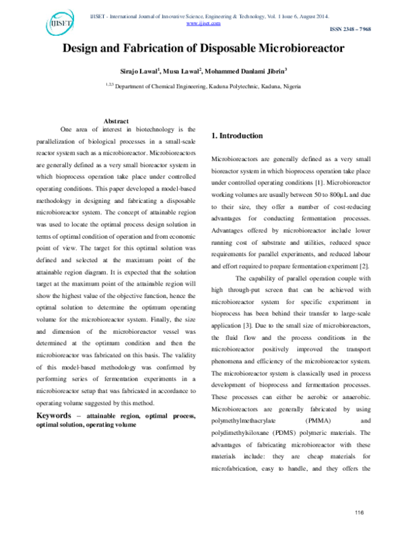 (PDF) Design and Fabrication of Disposable Microbioreactor | Musa Lawal ...