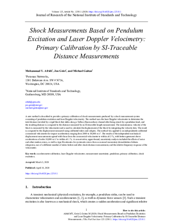 (PDF) Shock Measurements Based on Pendulum Excitation and Laser Doppler ...