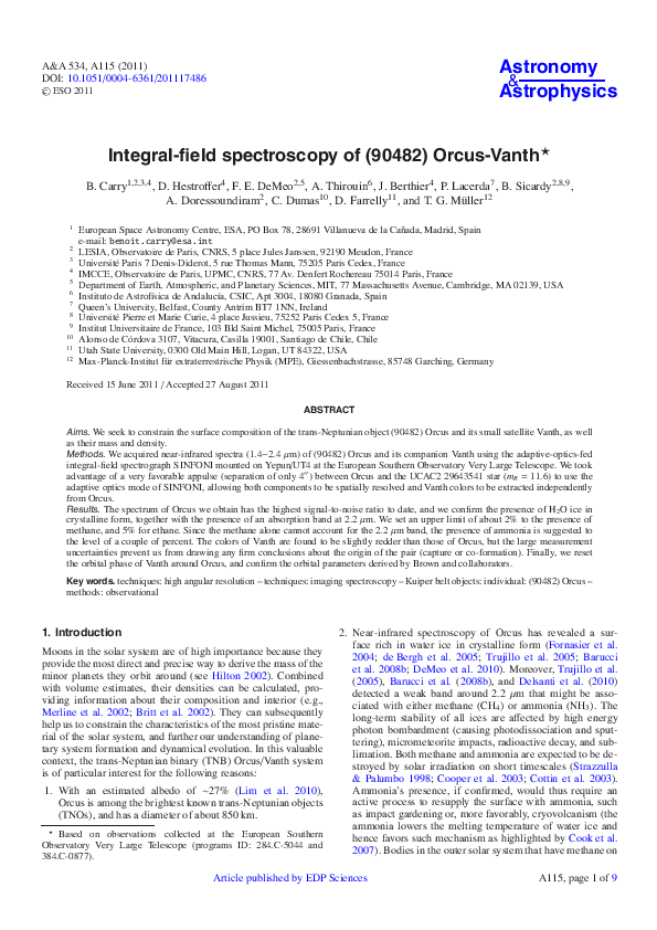 (PDF) Integral-field spectroscopy of (90482) Orcus-Vanth