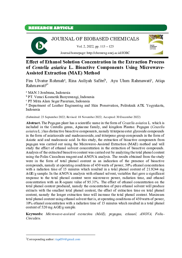 (PDF) Effect of Ethanol Solution Concentration in the Extraction ...