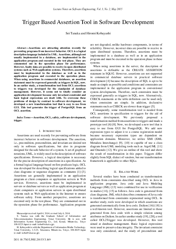 (PDF) Trigger Based Assertion Tool in Software Development