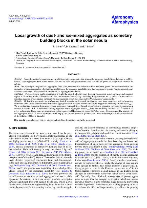 (PDF) Local growth of dust- and ice-mixed aggregates as cometary ...