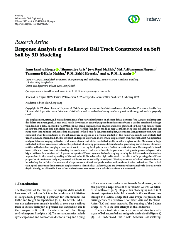(PDF) Response Analysis of a Ballasted Rail Track Constructed on Soft Soil by 3D Modeling
