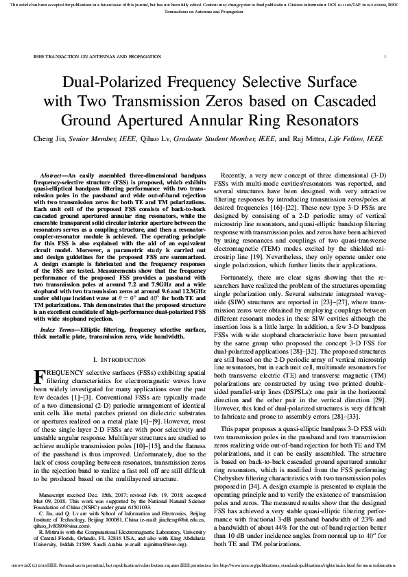 (PDF) Dual-Polarized Frequency-Selective Surface With Two Transmission Zeros Based on Cascaded ...