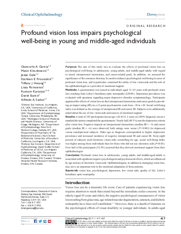 (PDF) Profound vision loss impairs psychological well-being in young ...