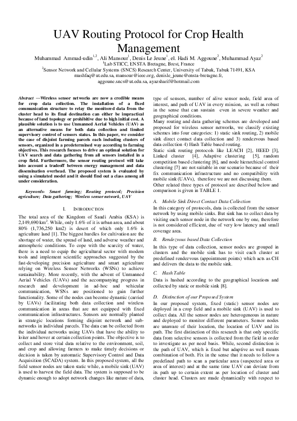 (PDF) UAV routing protocol for crop health management