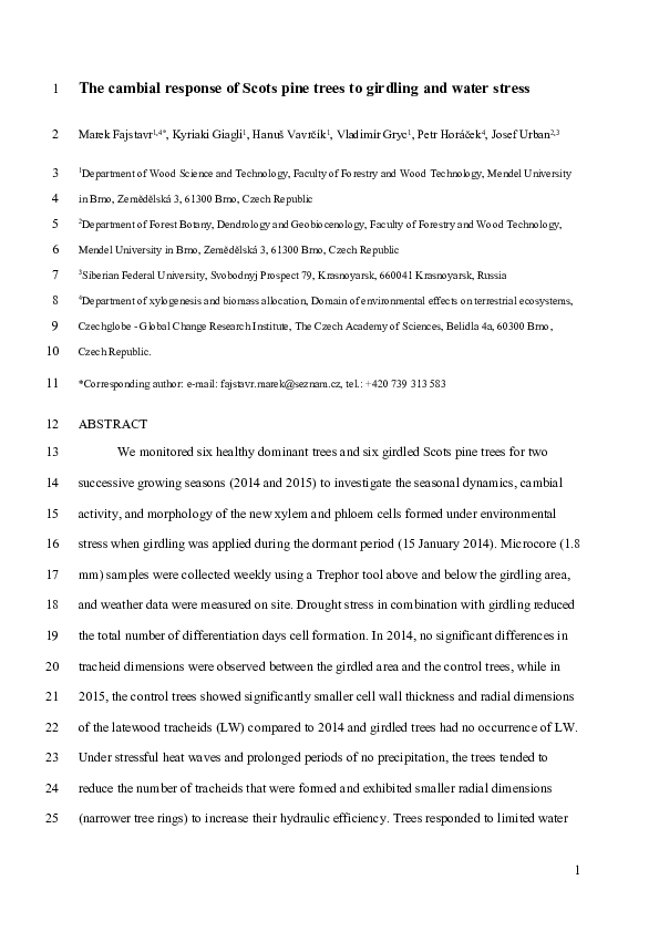 (PDF) The cambial response of Scots pine trees to girdling and water stress