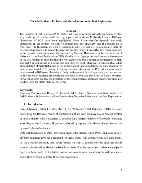 (PDF) The old evidence problem and the inference to the best explanation