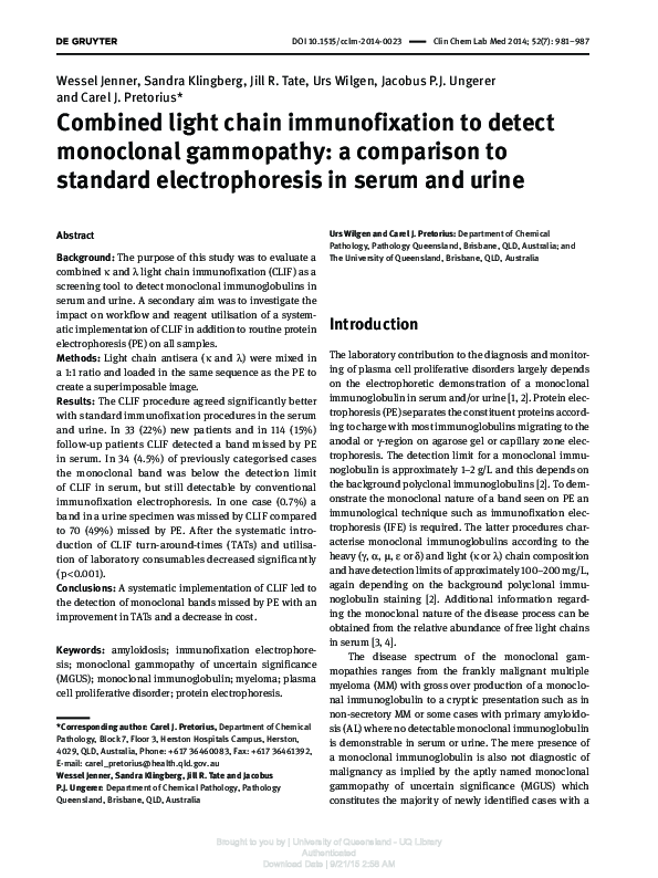 (PDF) Combined light chain immunofixation to detect monoclonal ...