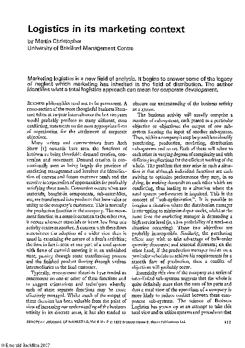 (PDF) Logistics in its marketing context