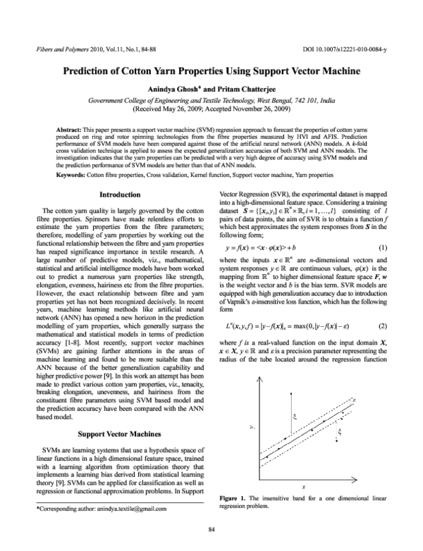 (PDF) Prediction of cotton yarn properties using support vector machine