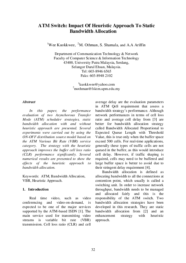 Pdf Atm Switch Impact Of Heuristic Approach To Static Bandwidth Allocation 