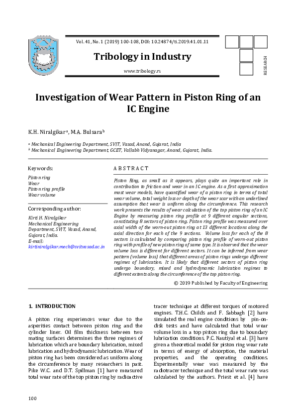 (PDF) Investigation of Wear Pattern in Piston Ring of an IC Engine