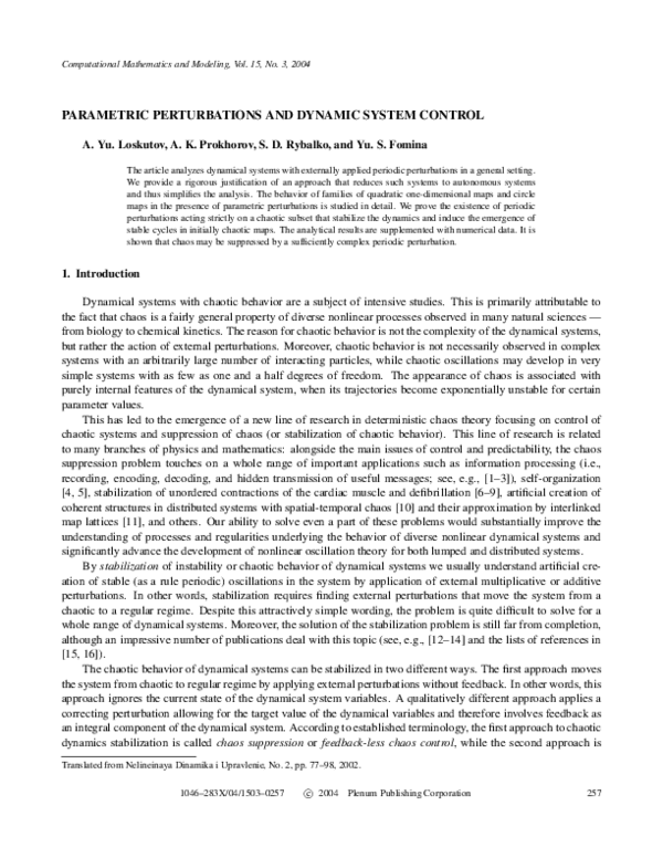 (PDF) Parametric Perturbations and Dynamic System Control